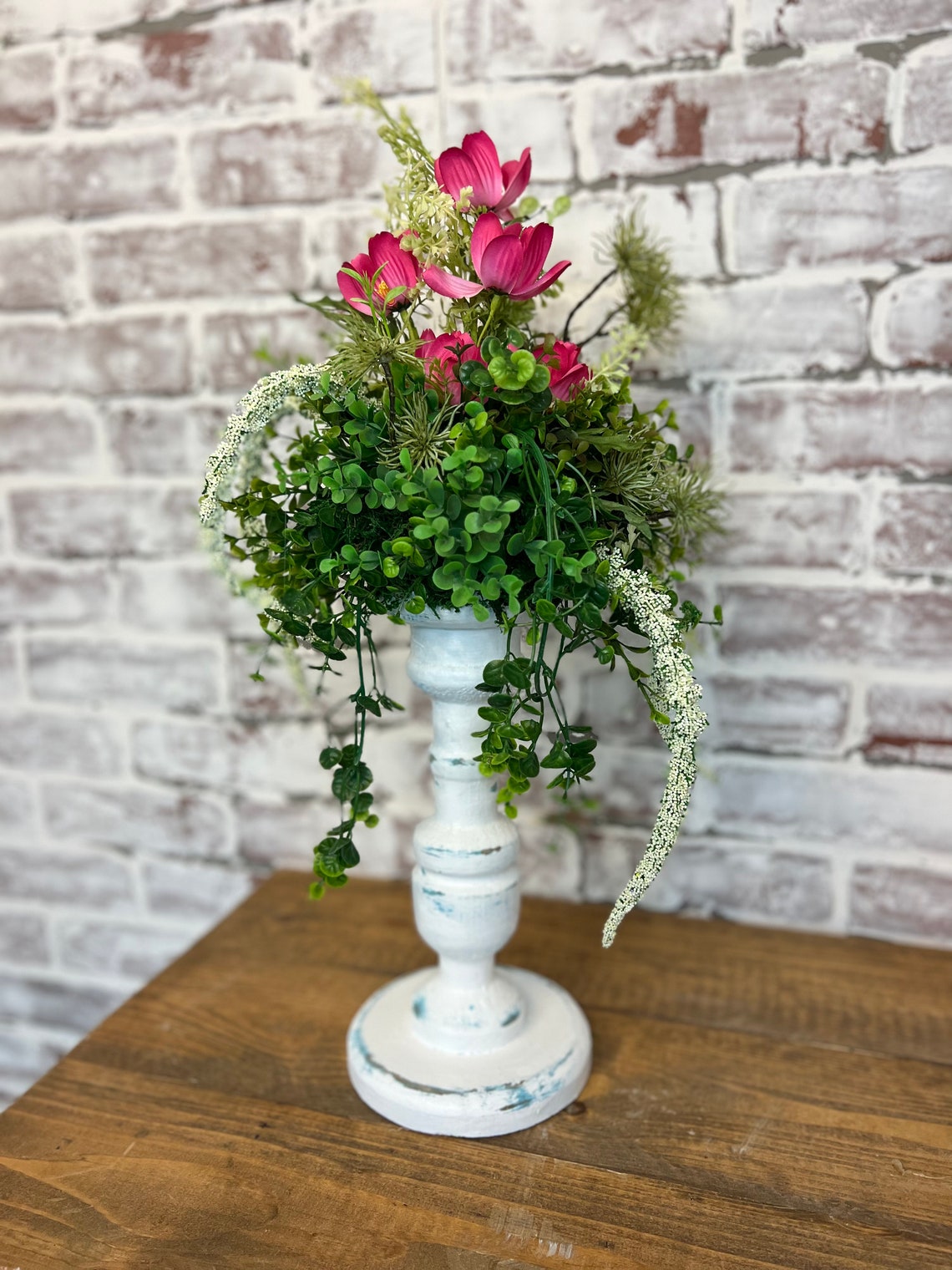 Candlestick Floral Arrangement Topper, Greenery Floral, Home Deco ...