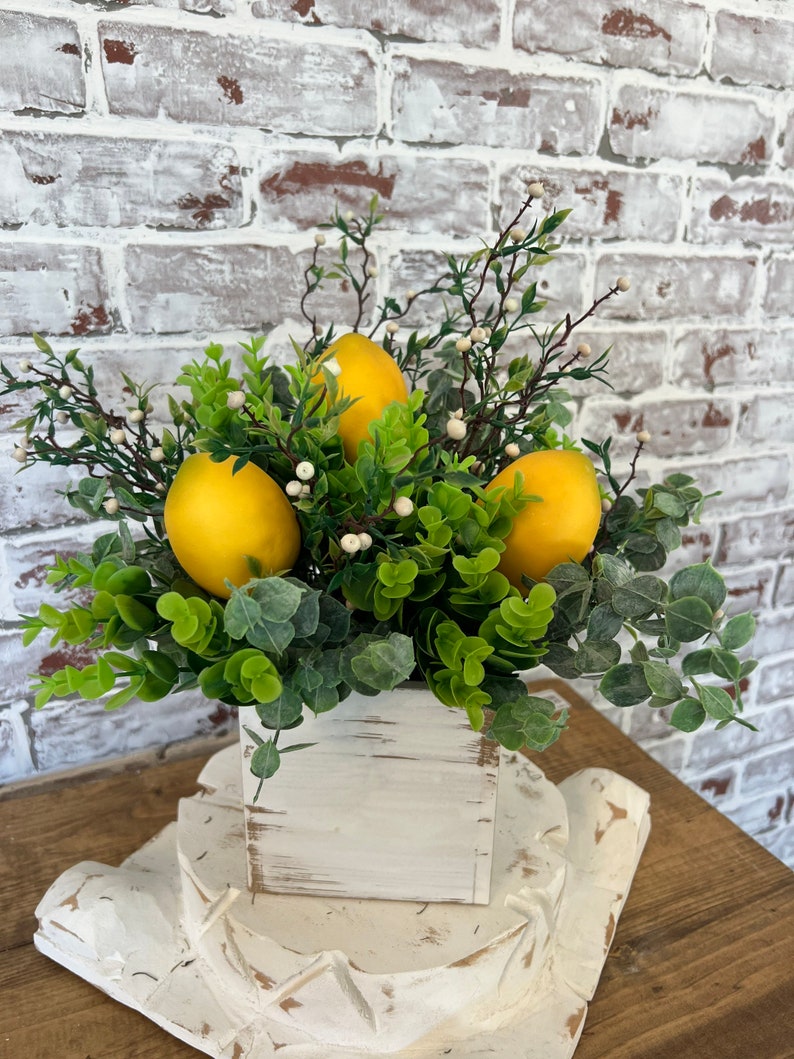 Lemon Floral Arrangement, Faux Lemon Flower Arrangement, Lemon Greenery ...