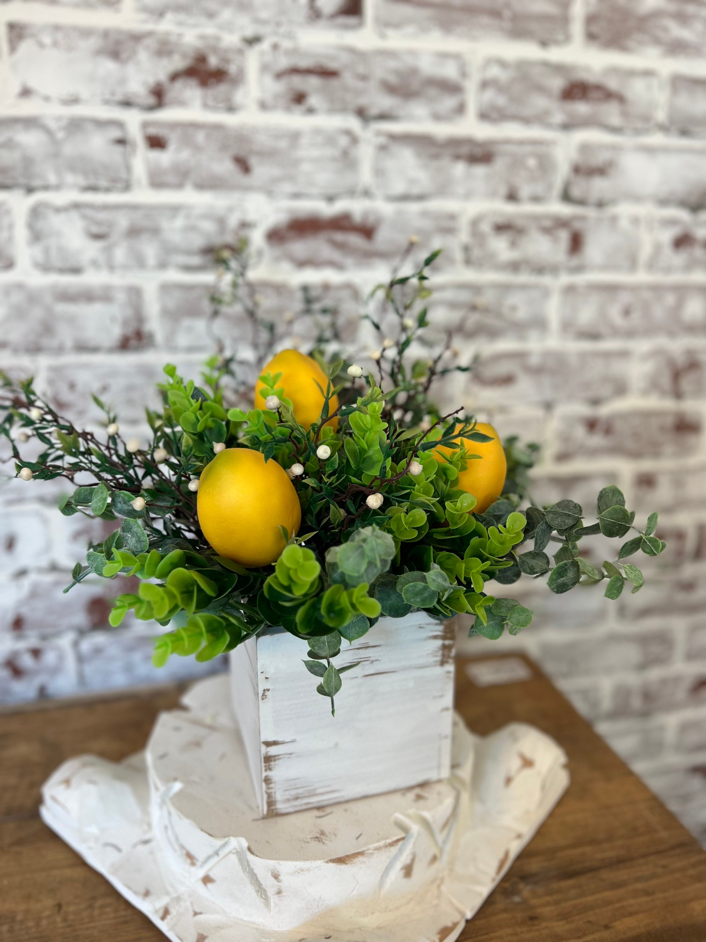 Lemon Floral Arrangement, Faux Lemon Flower Arrangement, Lemon Greenery ...