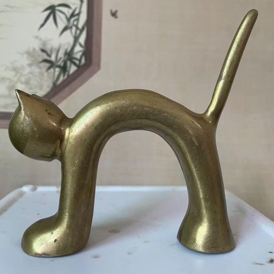 Retro Collectible Copper Abstract Cat Statue,cat Figurine, Exquisite ...