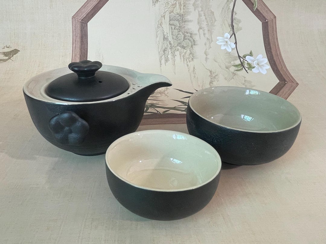 Exquisite Ceramic Set of 3 Travel Tea Set Tea Pot Tea Cup Portable ...