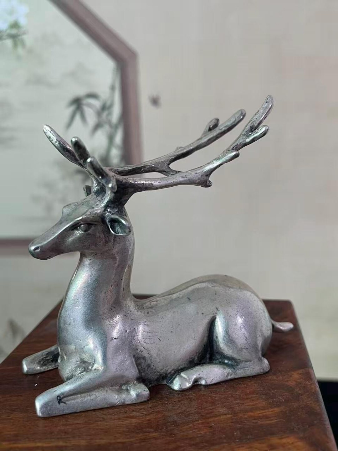 Vintage White Copper Deer Statue Fengshui Decor, Luck Success Home ...