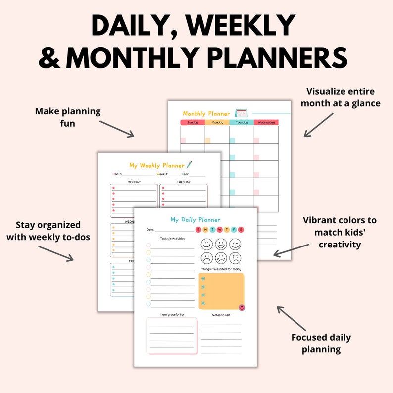 Daily Planner for Kids, School Planner, Student Planner, Chore Chart ...