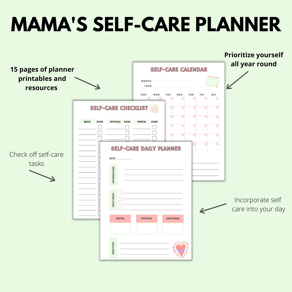 2024 Busy Mom Self Care Planner, Wellness Tracker, Self Care Calendar ...