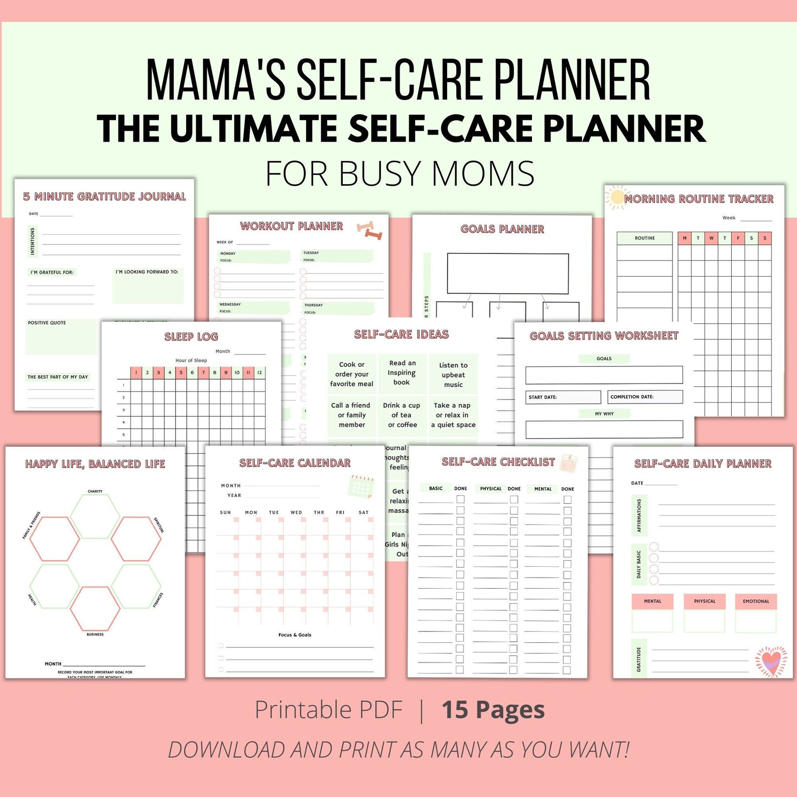 2024 Busy Mom Self Care Planner, Wellness Tracker, Self Care Calendar ...