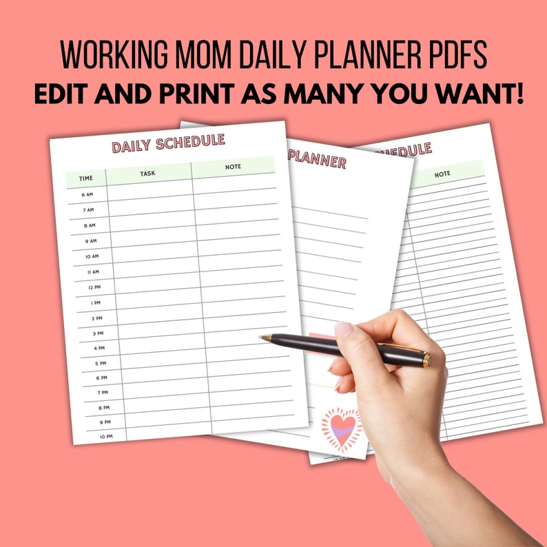 2023 Working Mom Editable Schedule Template, Working Mom Schedule With ...