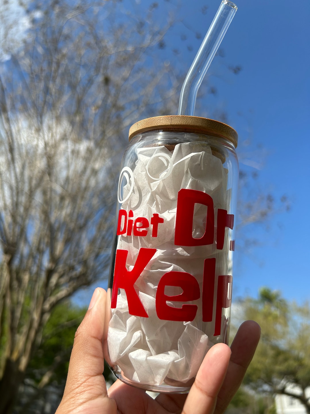 Diet Dr. Kelp Glass Cup | Bamboo Lid & Glass Straw Included - Etsy