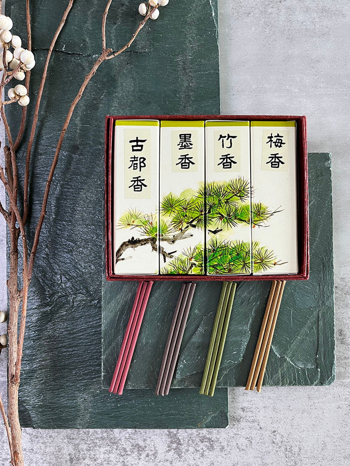 Japanese Incense - 4 Types - Sandalwood, Ink, Bamboo, Plum Incense ...