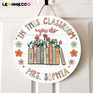 Personalized Teacher Door Sign, Wooden Welcome Sign, Teacher Name Door ...