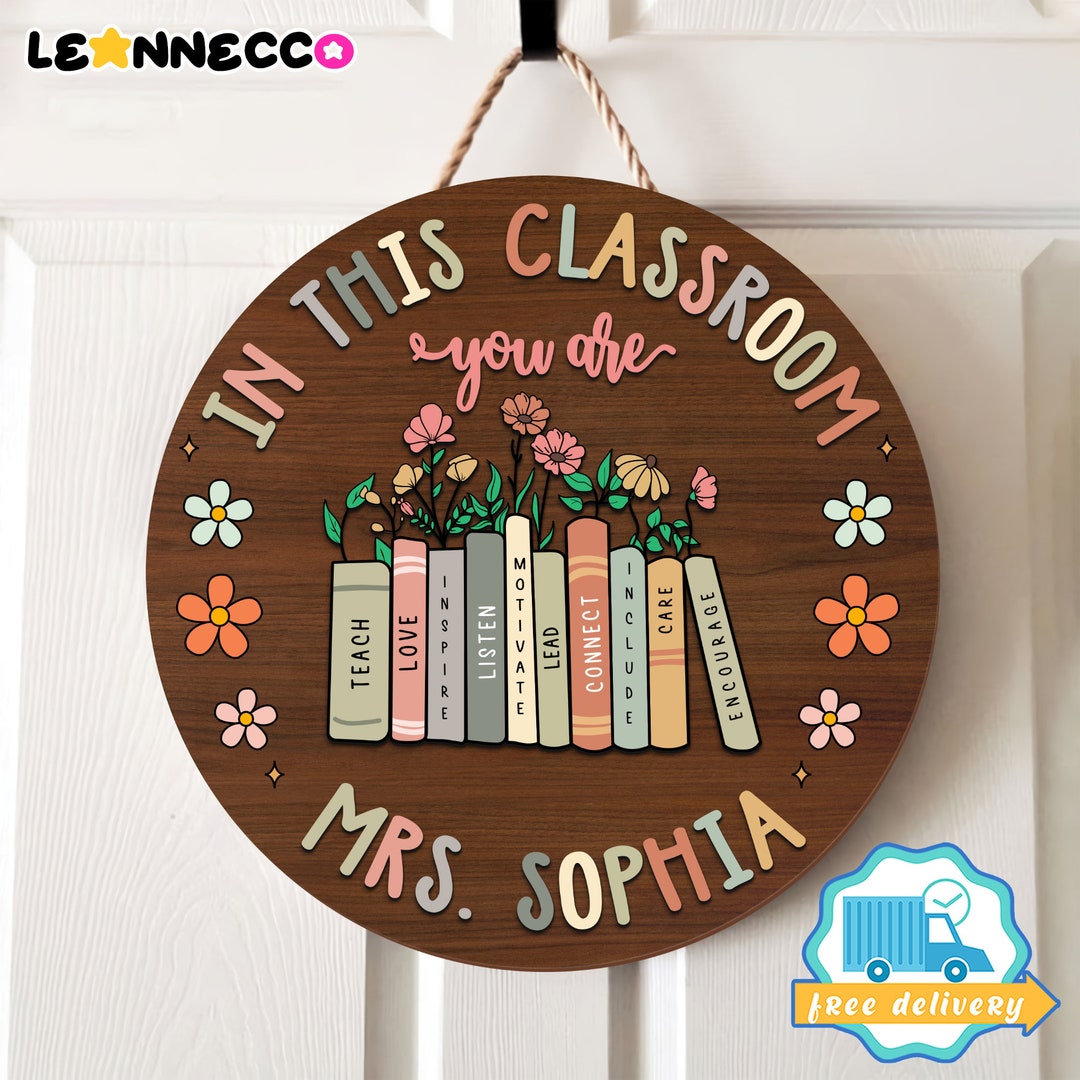 Personalized Teacher Door Sign, Wooden Welcome Sign, Teacher Name Door ...