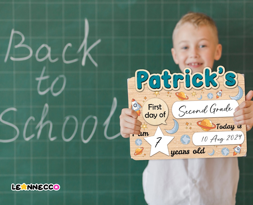 Custom Name First Day of School Sign, Interchangeable Wooden Student ...