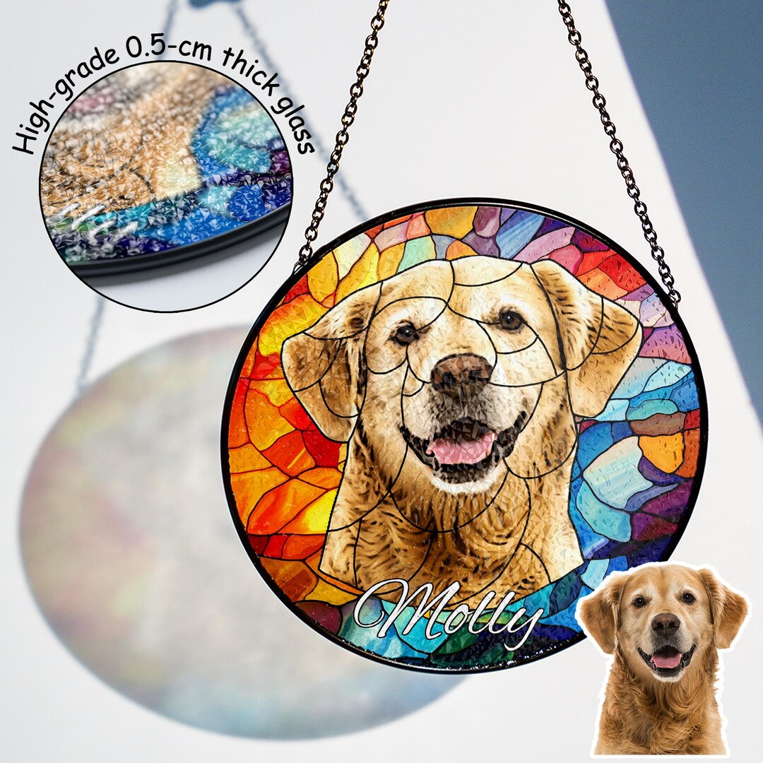 Custom Pet Portrait Stained Glass Suncatcher, Stained Glass Dog ...