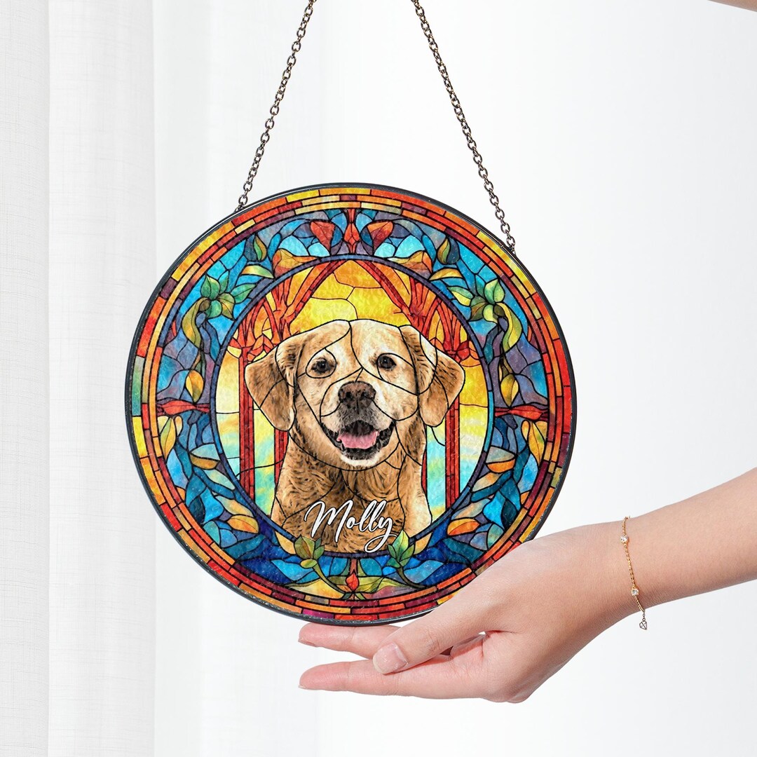 Custom Pet Portrait Stained Glass Suncatcher, Pet Memorial Gift Custom ...