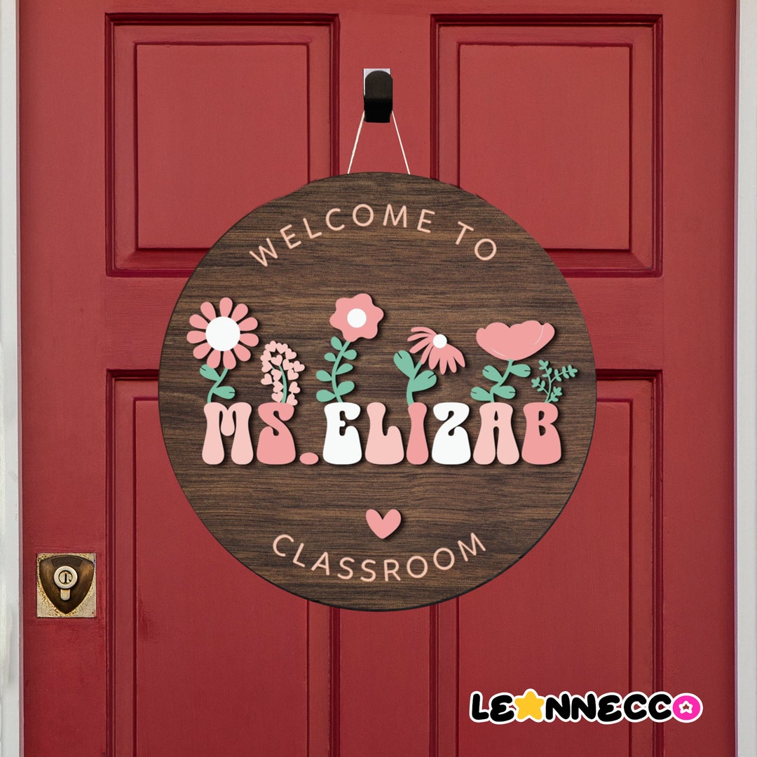 Personalized Teacher Door Sign, 3D Wooden Wildflowers Welcome Sign ...