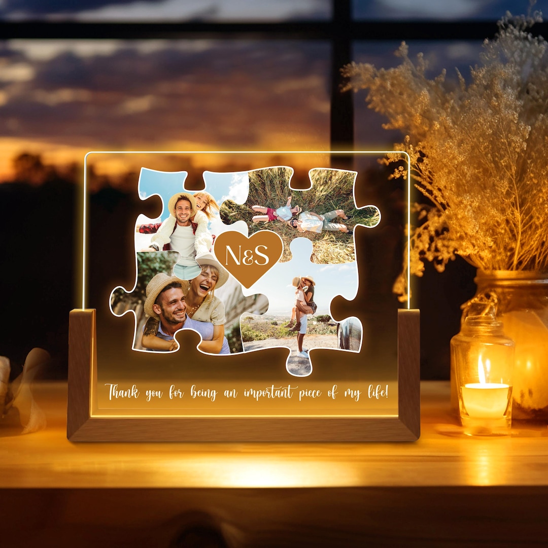Custom Photo Plaque Night Light, Personalized Puzzle Piece Photo Frame ...