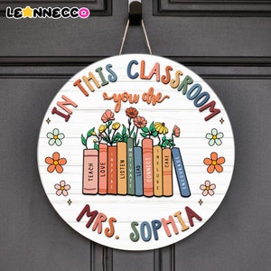 Personalized Teacher Door Sign, Wooden Welcome Sign, Teacher Name Door ...