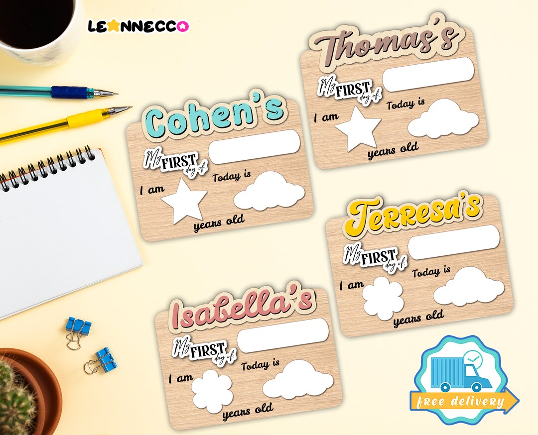 Custom Name First Day of School Sign, Interchangeable Wooden Student ...