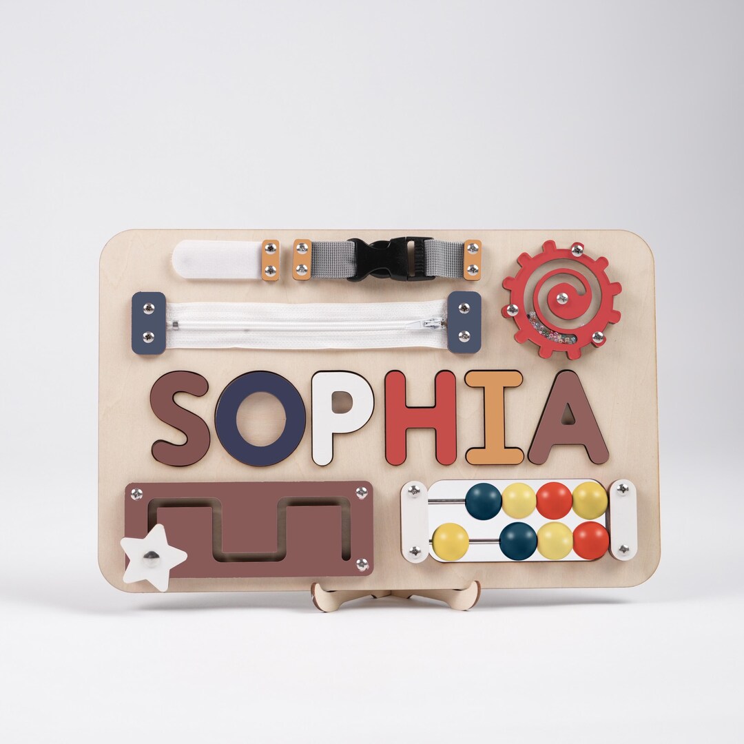 Personalized Busy Board for Baby, Custom Name Wooden Montessori Board ...