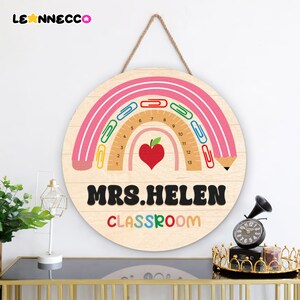 Personalized Teacher Door Sign, Pencil Rainbow Wooden Welcome Sign ...
