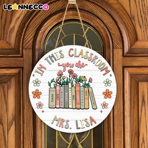 Personalized Teacher Door Sign, Wooden Welcome Sign, Teacher Name Door ...