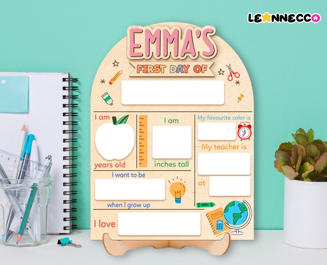 Custom Name First Day of School Sign, Interchangeable School Prop, Back ...