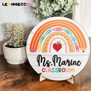 Personalized Teacher Door Sign, Pencil Rainbow Wooden Welcome Sign ...