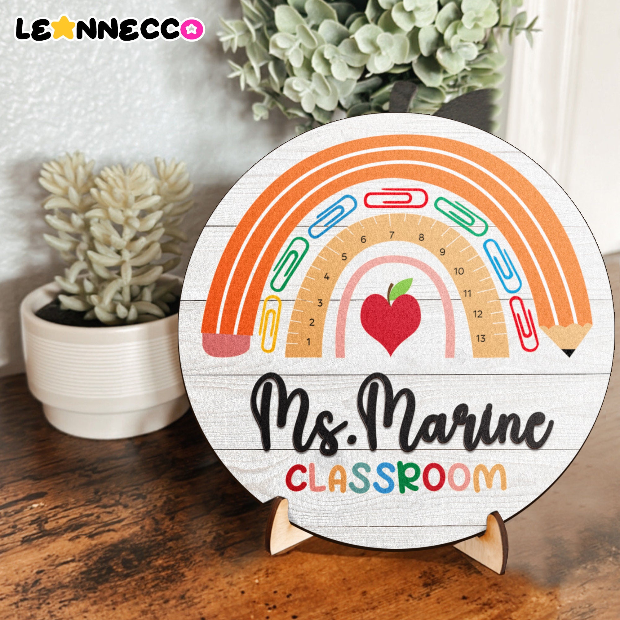 Personalized Teacher Door Sign, Pencil Rainbow Wooden Welcome Sign ...