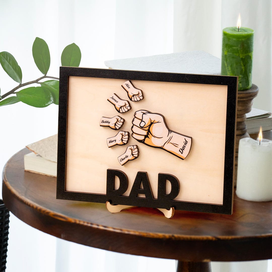 Fist Bump Dad and Kids 3D Sign, Father's Day Gifts, Wood Frame With ...