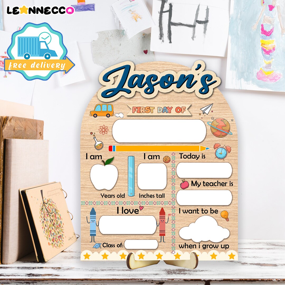 Custom Name First Day of School Sign, Interchangeable Wooden Student ...