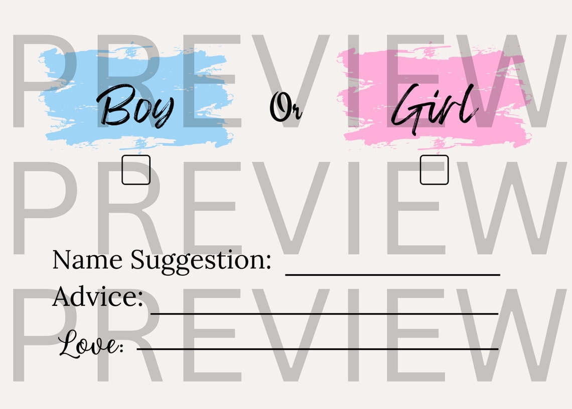 Gender Reveal Voting Card Digital Print Party Cards Gender Vote Card ...