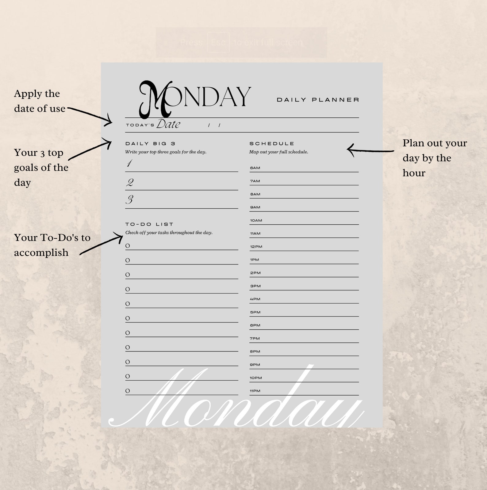 Simple Minimalistic Planner, Seven Day Planner, Daily Planner, Weekly ...