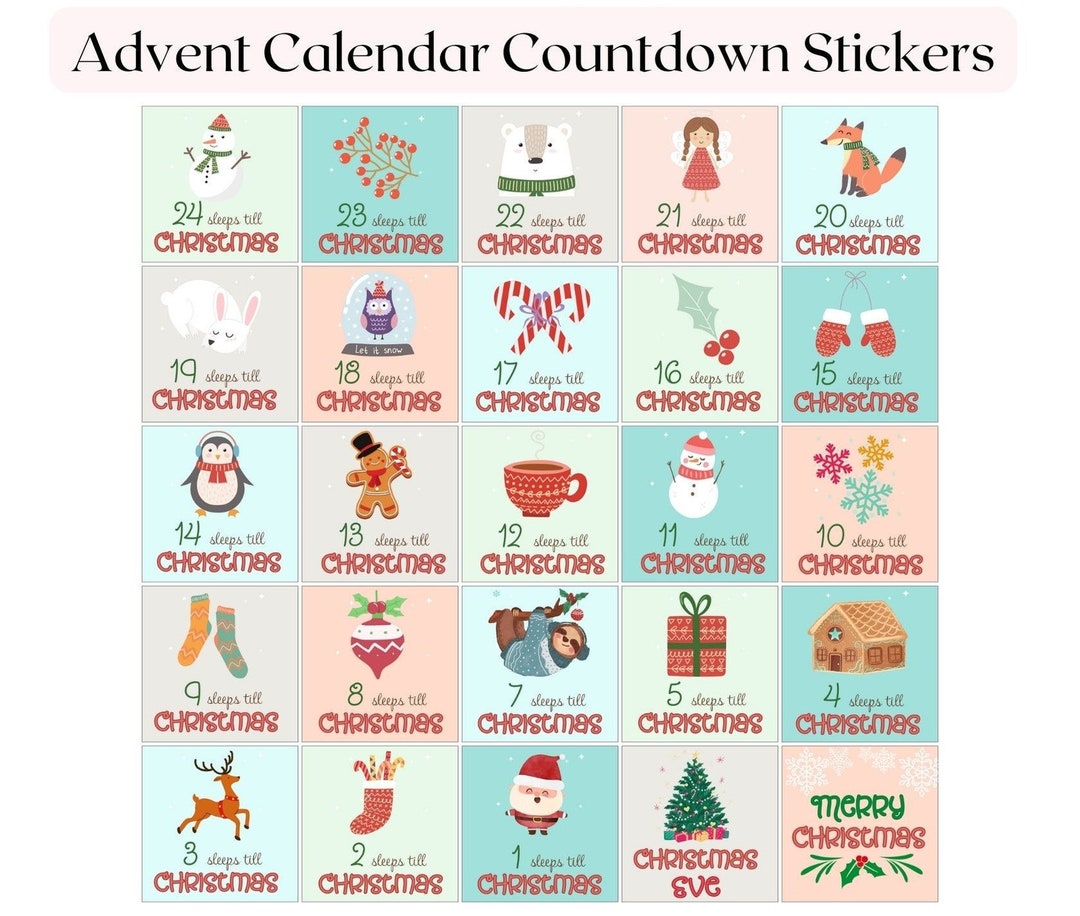Printable Christmas Countdown Stickers 24 Days Until Christmas Stickers ...