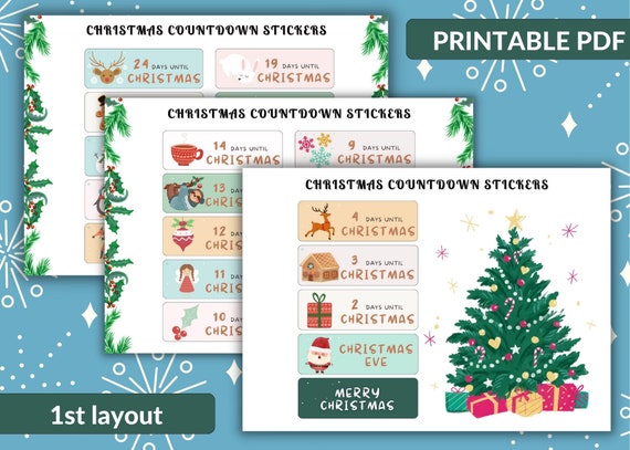 Printable Christmas Countdown Stickers 24 Days Until - Etsy
