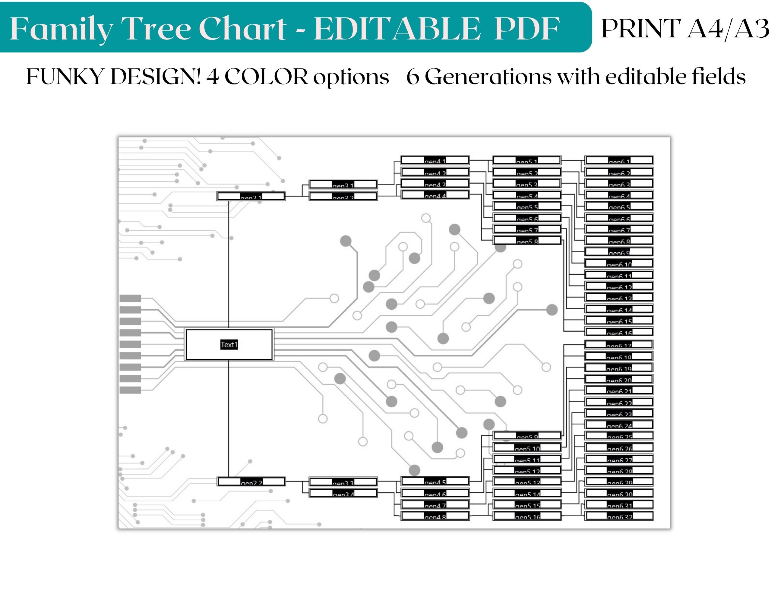 Funky Family Tree Chart: Editable Genealogy Template (PDF) - Etsy
