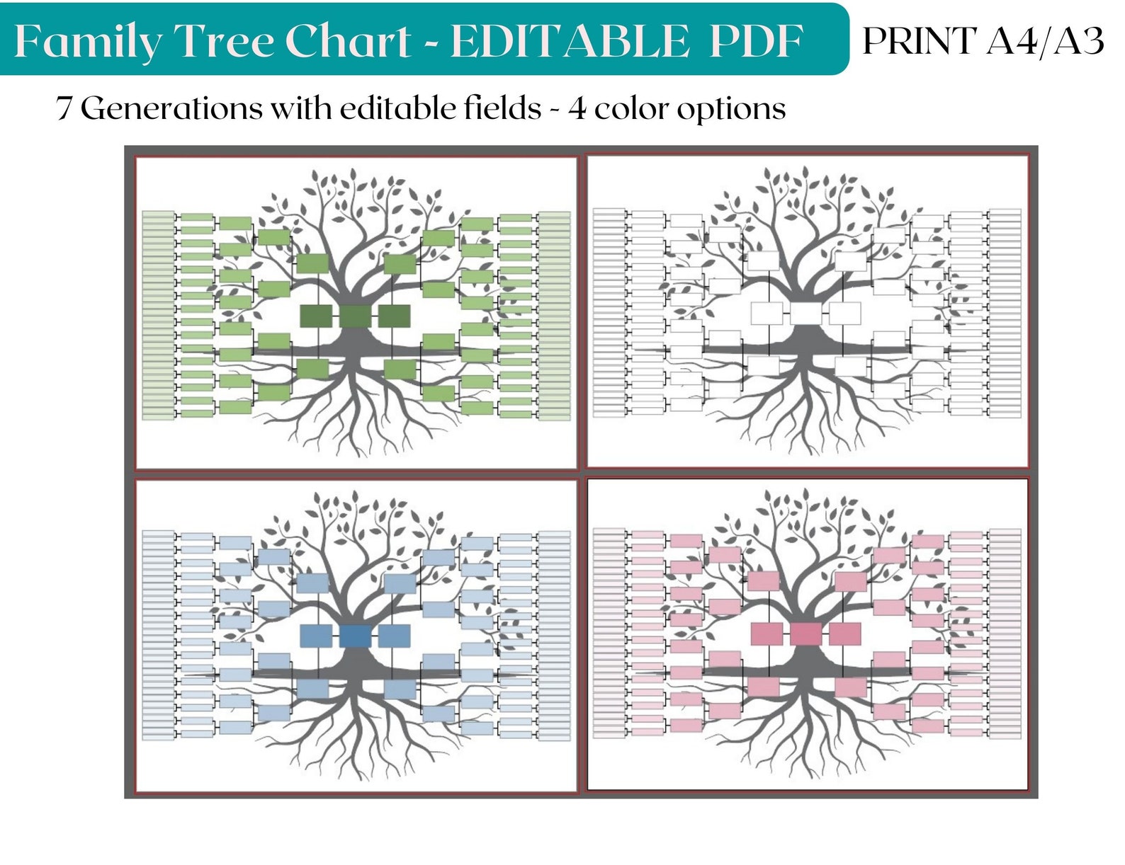 Family Tree Chart| Family Tree Template| Pedigree Chart| Genealogy ...