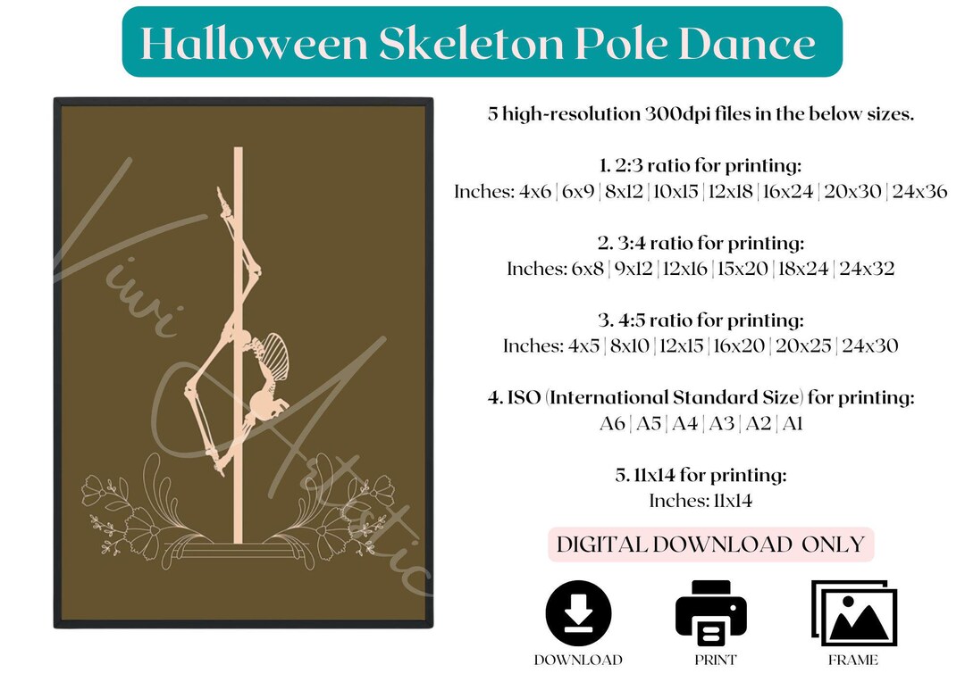 Halloween Skeleton Pole Dance Print: Spooky Wall Art (digital Print) - Etsy