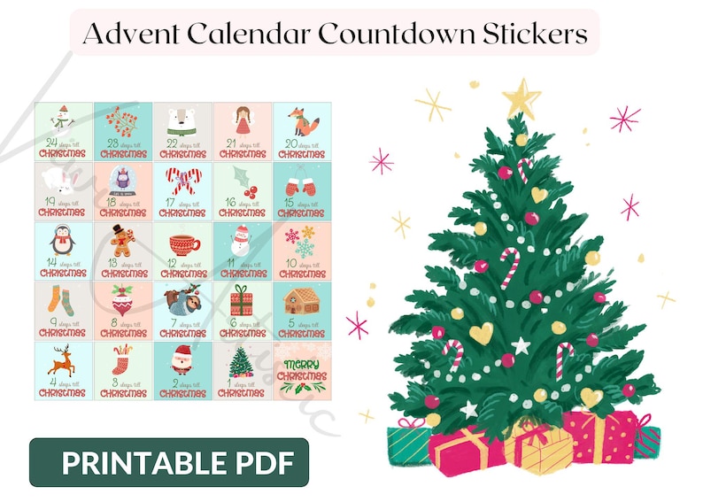 Printable Christmas Advent Calendar Stickers: DIY Countdown (PDF) - Etsy