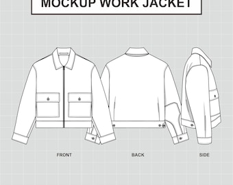 Zip up JACKET, WORK Jacket, Long Sleeve MOCKUP, Tech Pack, Work Clothes ...