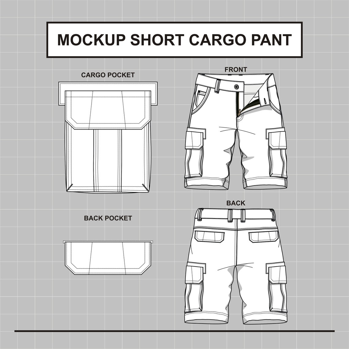Vector Mockup Short Cargo Pant Template - Etsy