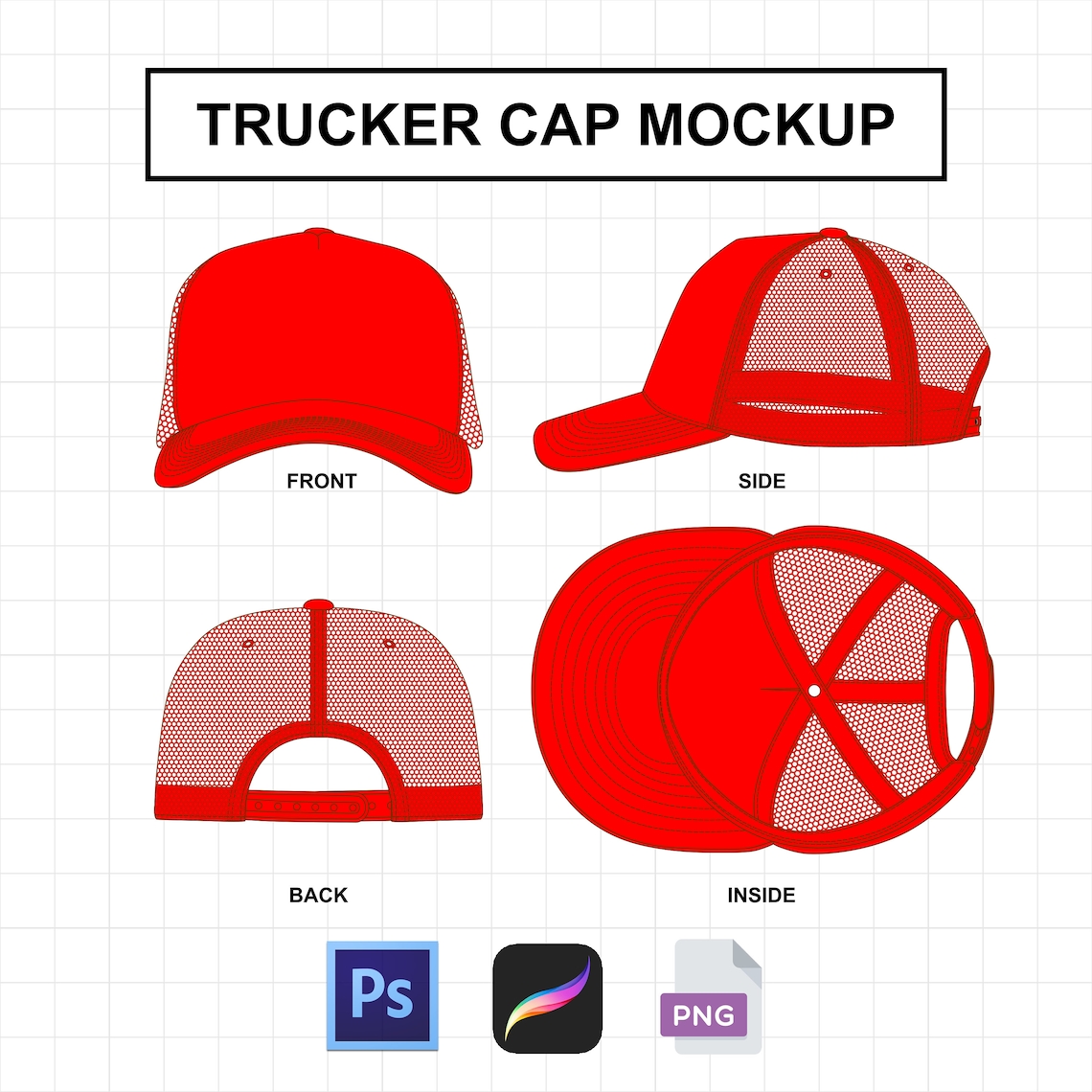 Flat Mockup of Trucker Cap PNG Photoshop Procreate - Etsy