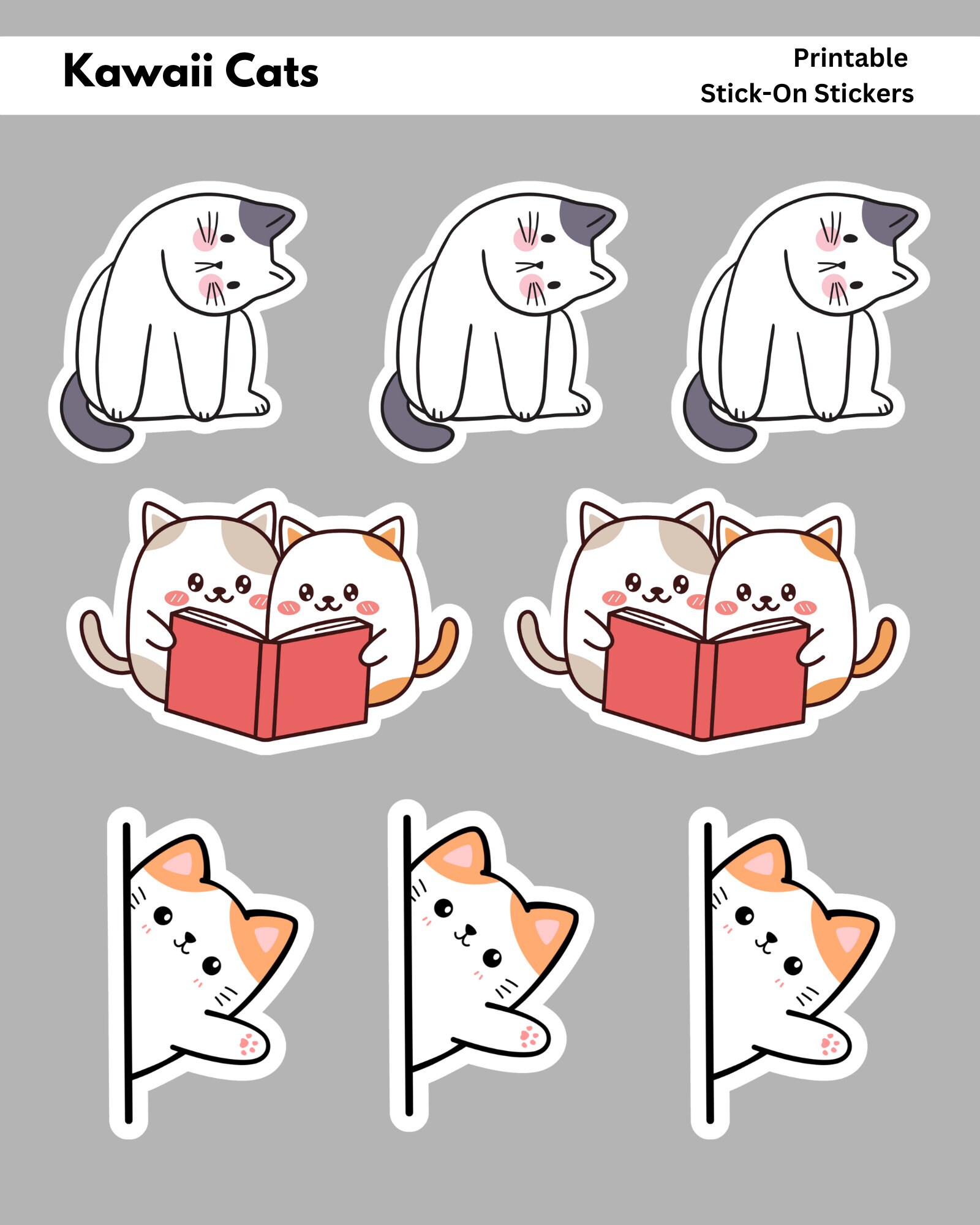 Kawaii Cats Cute Printable Stickers PNG Files for Planner, Diary ...