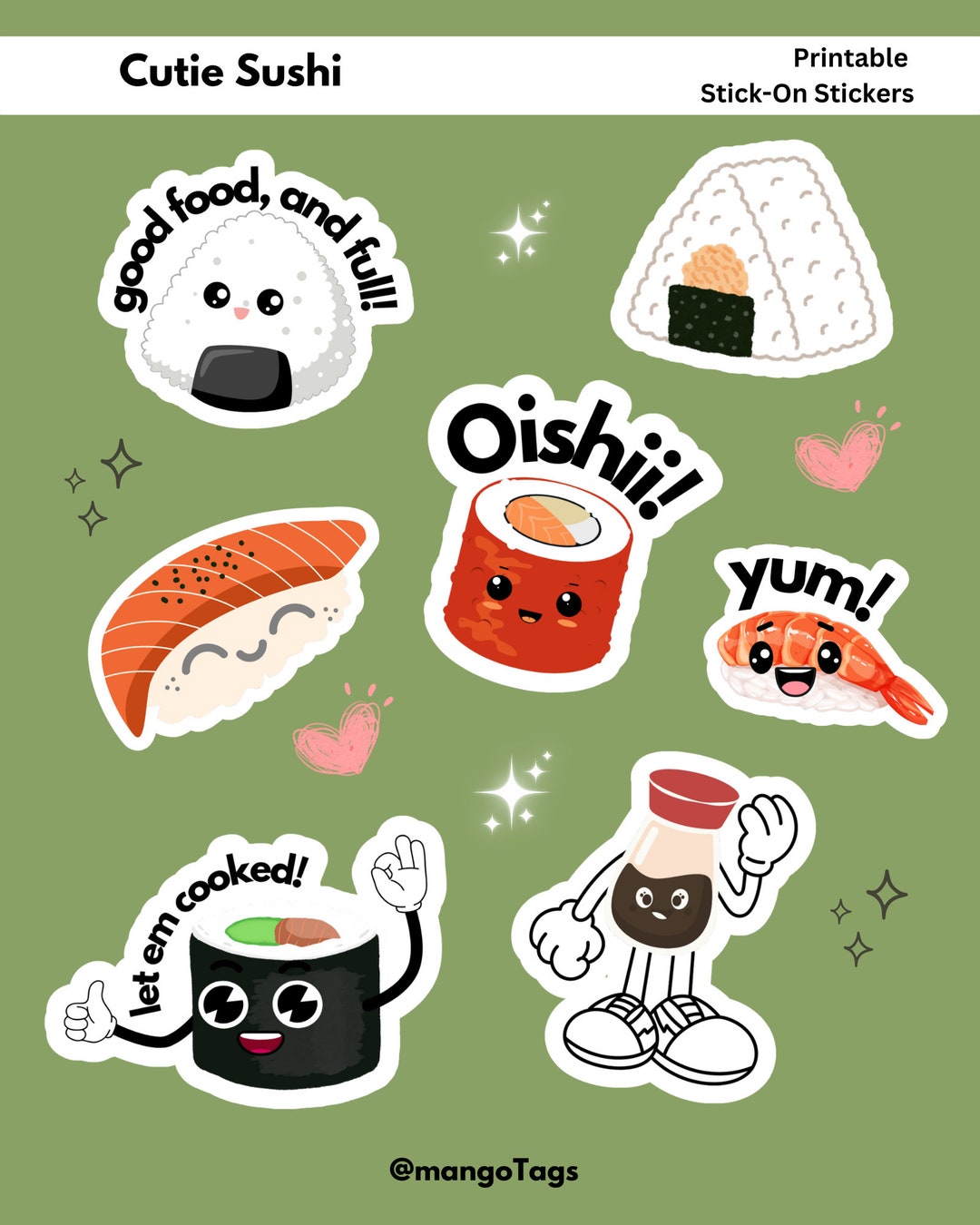 Cute Printable Sushi Stickers PNG Stickers for Planners Customized PNG ...