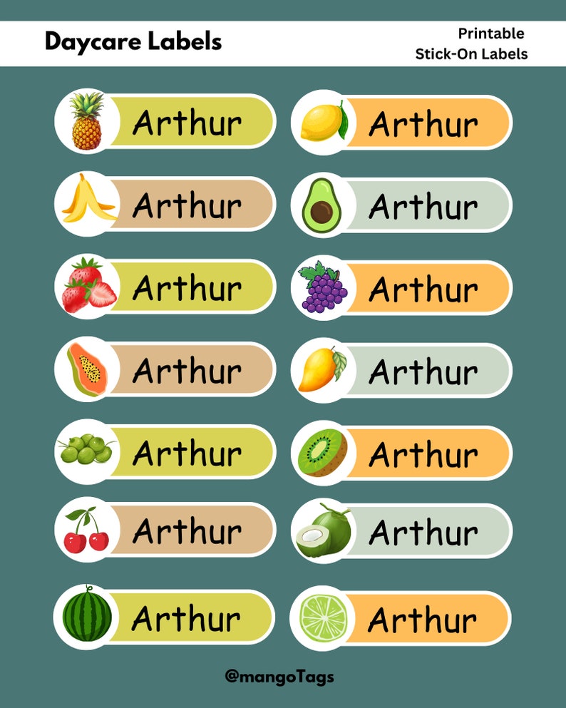 Printable Daycare Labels Fruit Theme Canva Templates Personalized ...