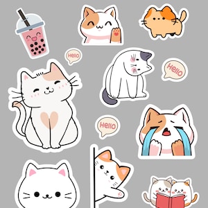 Kawaii Cats Cute Printable Stickers PNG Files for Planner, Diary ...