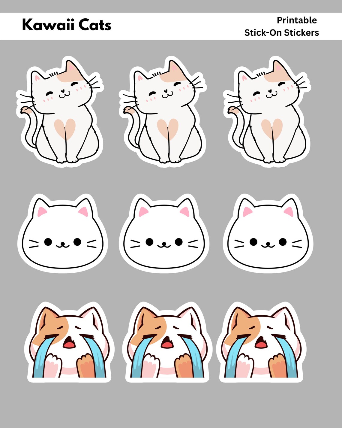 Kawaii Cats Cute Printable Stickers PNG Files for Planner, Diary ...