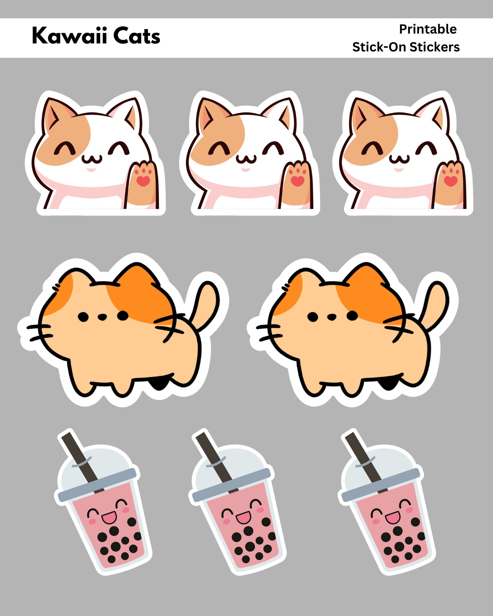 Kawaii Cats Cute Printable Stickers PNG Files for Planner, Diary ...