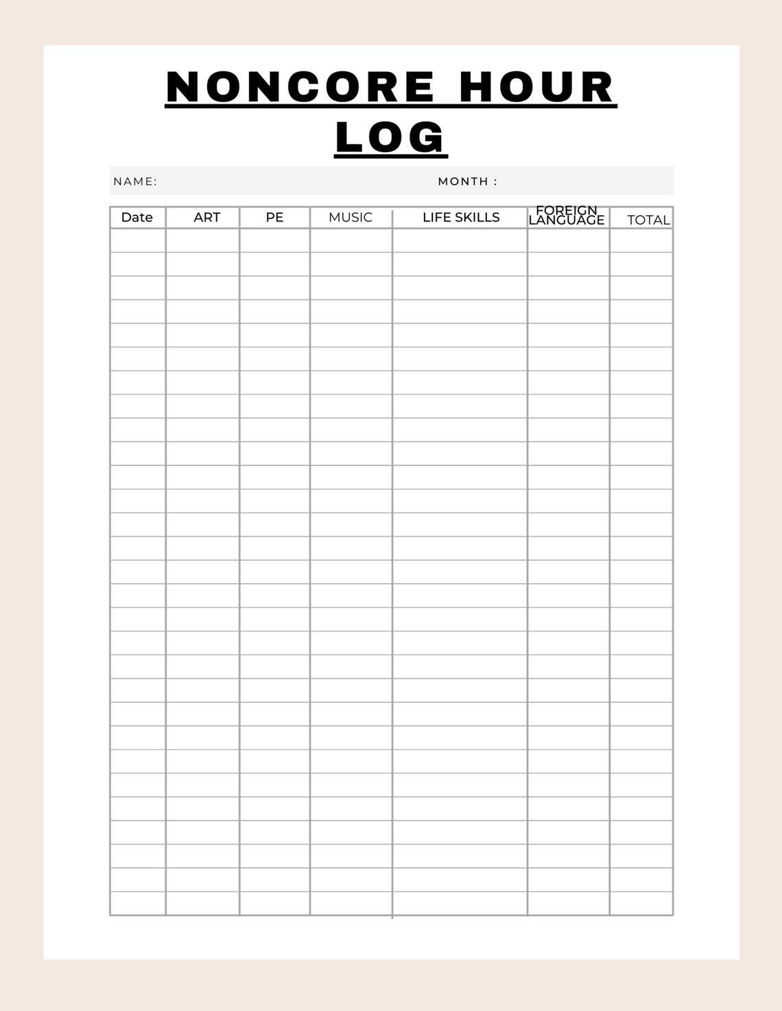 Rainbow Strip Homeschool Hour Log Homeschooler Log Homeschooling Log - Etsy