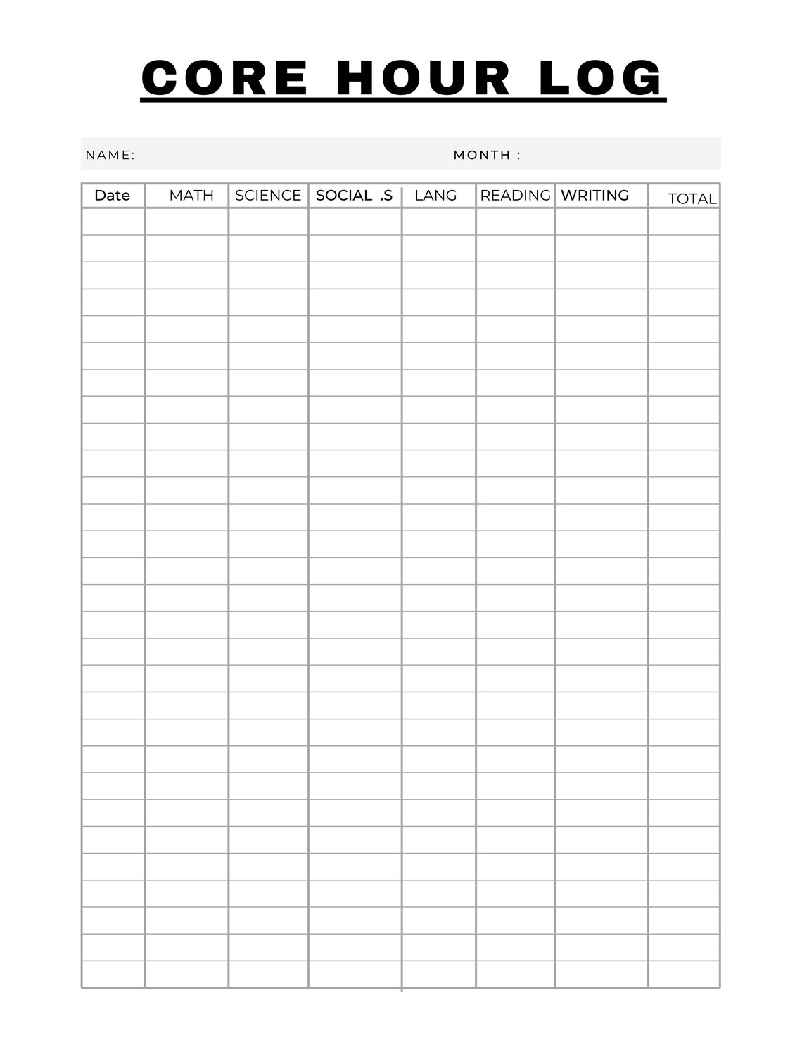HOMESCHOOL HOUR LOG Hour Log for Homeschoolers Hour Log - Etsy