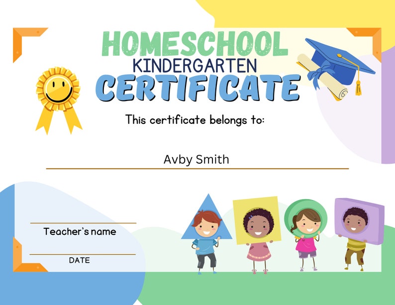 Home School Kindergarten Certificate HOMESCHOOLING HOMESCHOOL - Etsy