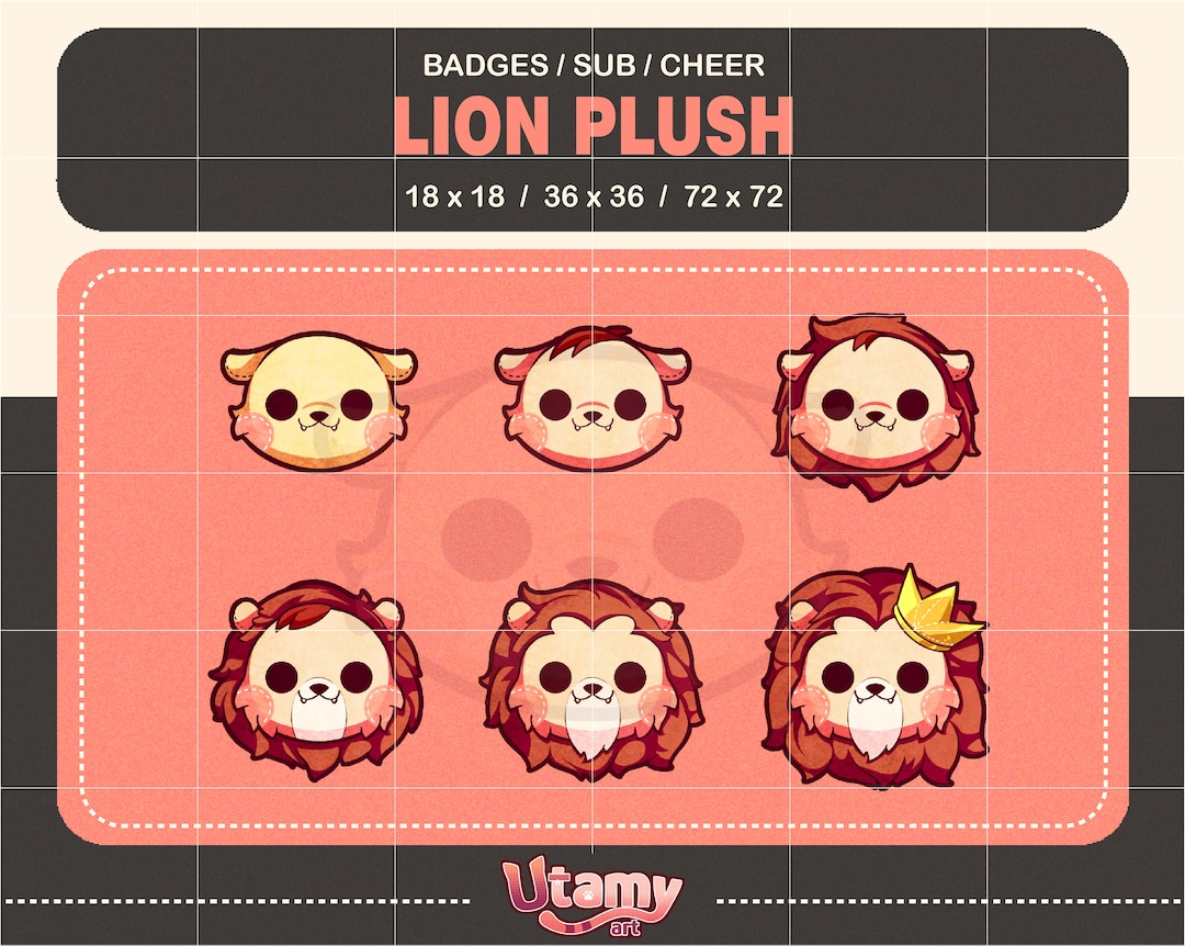 Cute Lion Plush Badges | Twitch Badges | | Emblems Cheer Bit Stream - Etsy